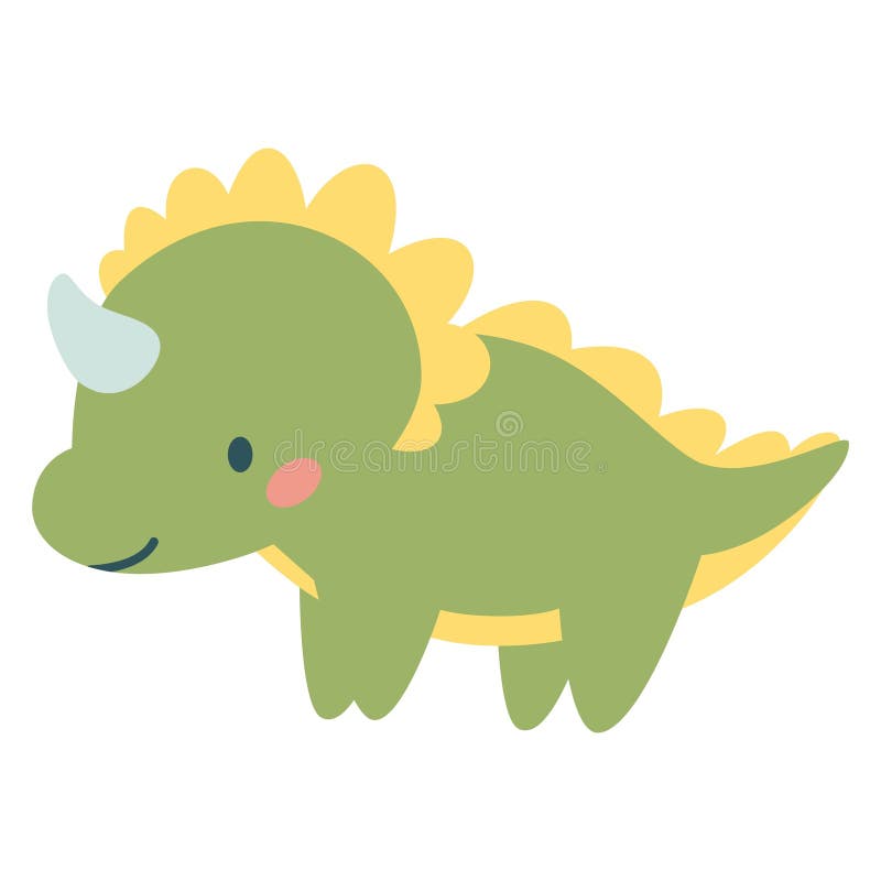 Cute Green Dinosaur in Simple Child Style on White Background, Flat ...