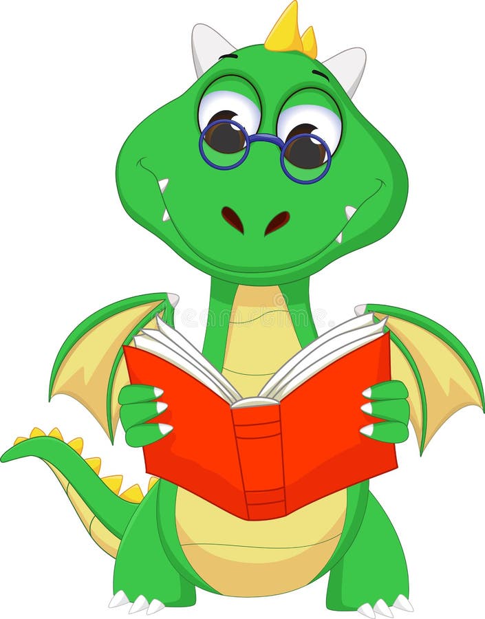 Cute Green Dragon Reading a Book Stock Vector - Illustration of artwork ...