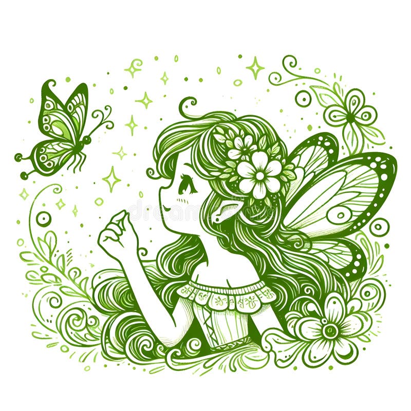 Cute green fairy stock illustration. Illustration of pattern - 310372797