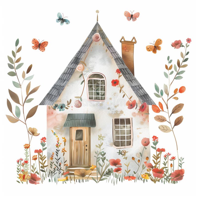 Cute Green House in Cartoon Style, Flat Illustration Stock Illustration ...