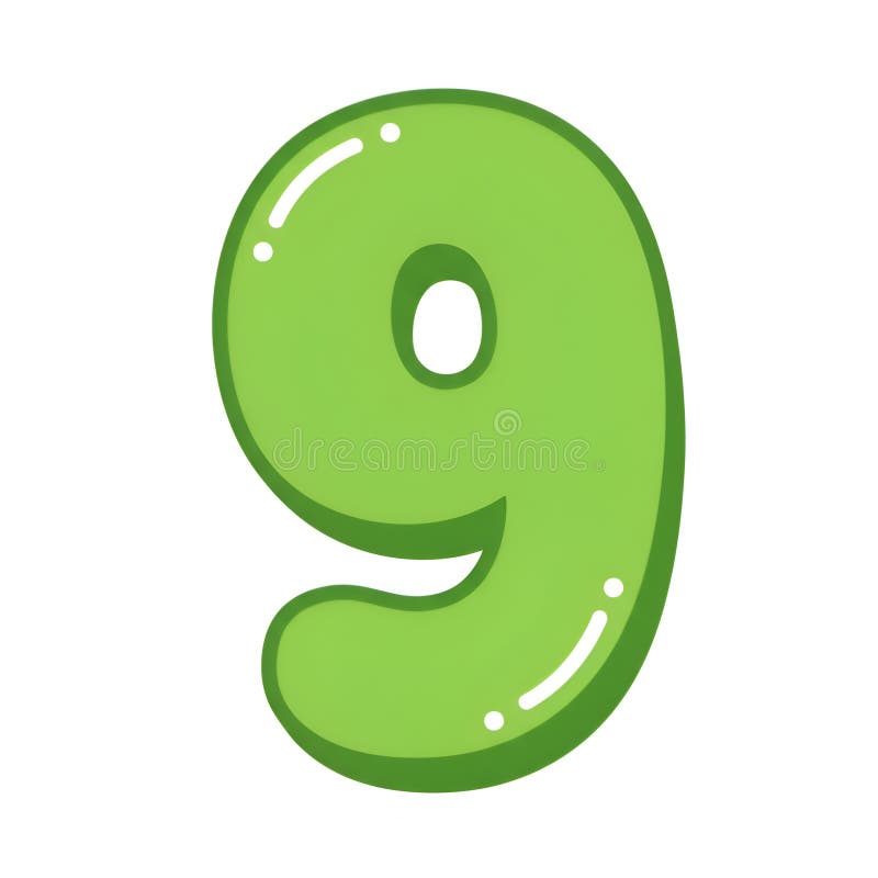 Illustration of a Cartoonish Green Number Nine with a Glossy Effect on ...