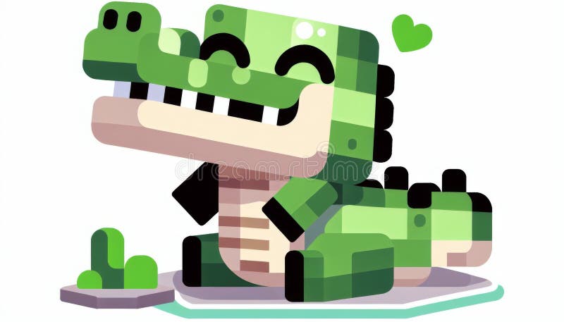 Cute Green Pixel Art Crocodile Illustration Stock Illustration ...