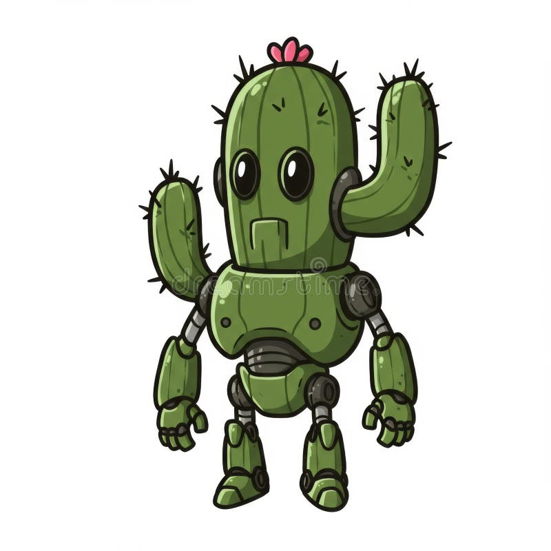 Cute Green Pixel Art Robot Cactus Stock Illustration - Illustration of ...
