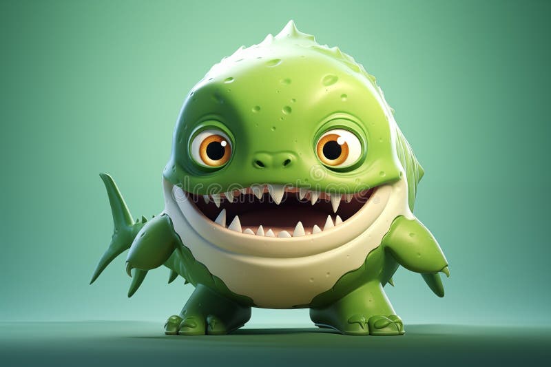 Cute Green Shark with Human Eyes Illustration AI Generated Stock ...