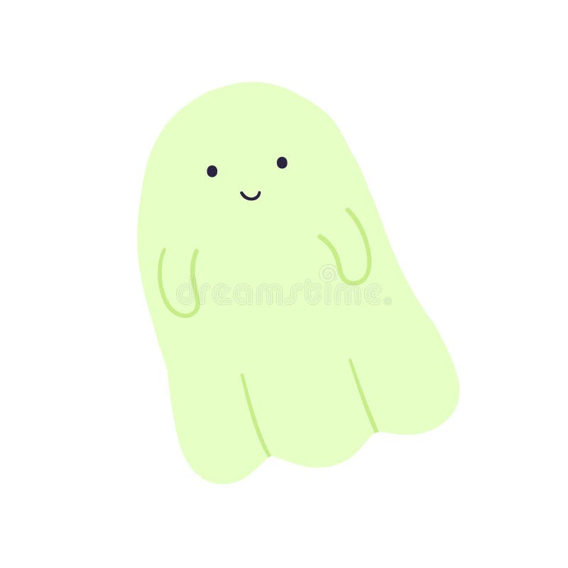 A Cute, Green, Smiling Ghost Character with a Friendly Expression. this ...