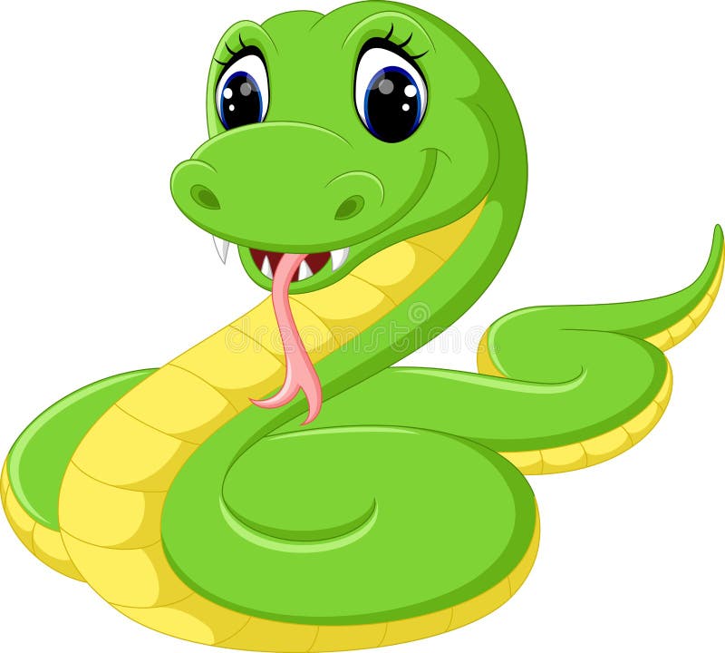 Cute green snake cartoon stock vector. Illustration of fang - 73112188
