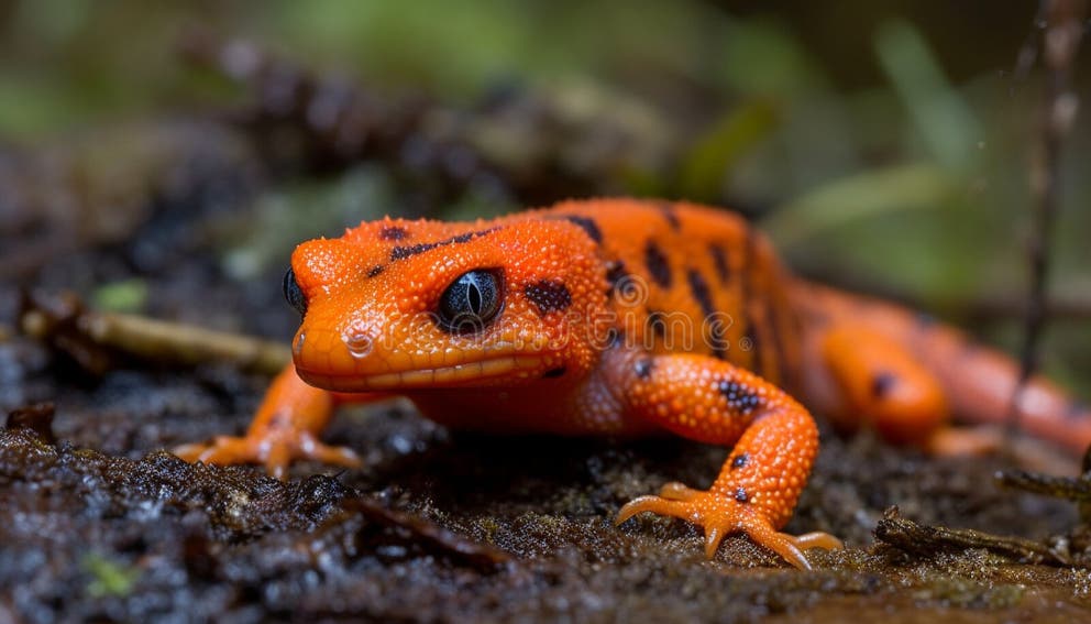 A Cute Green Toad Crawling on a Wet Leaf Generated by AI Stock ...
