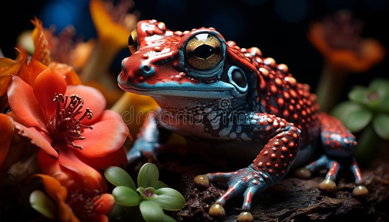 Cute Green Toad Sitting on Wet Leaf in Tropical Forest Generated by AI ...