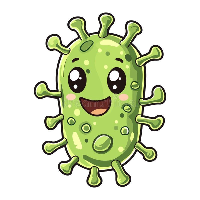 Cute Green Virus Smiling with Spikes. Stock Illustration - Illustration ...