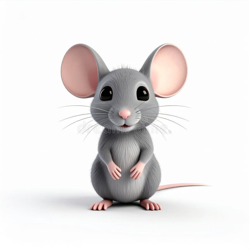 Cute Grey Cartoon Mouse 3D Render Stock Illustration - Illustration of ...