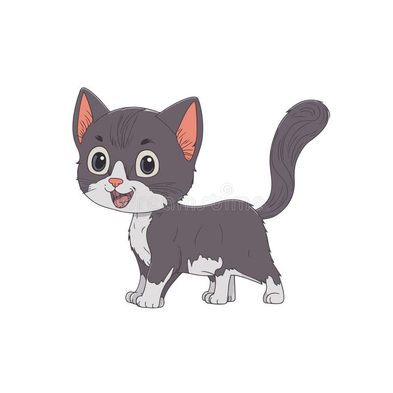 Cute grey cat cartoon stock illustration. Illustration of animal ...