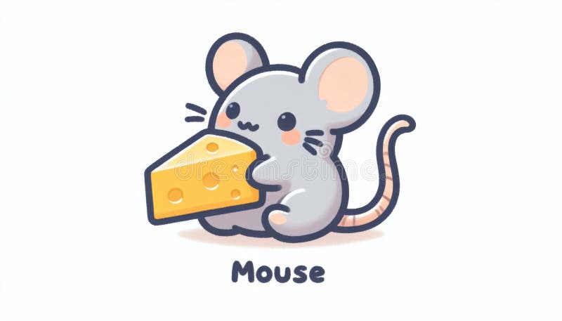 Cute Grey Mouse Cartoon Illustration Holding Cheese Stock Illustration ...