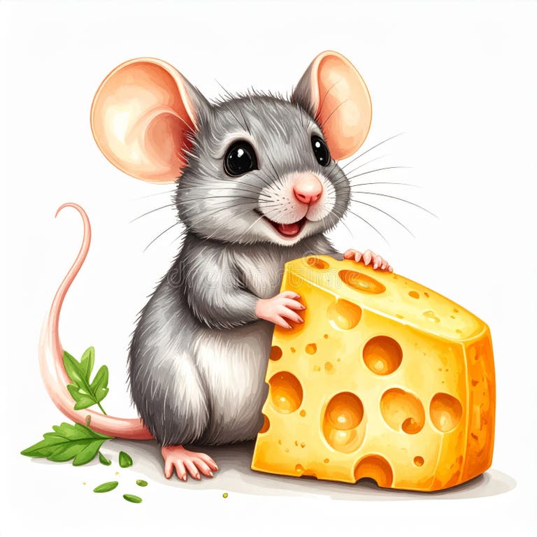 Cute Grey Mouse Holding a Yellow Cheese Wedge Stock Illustration ...