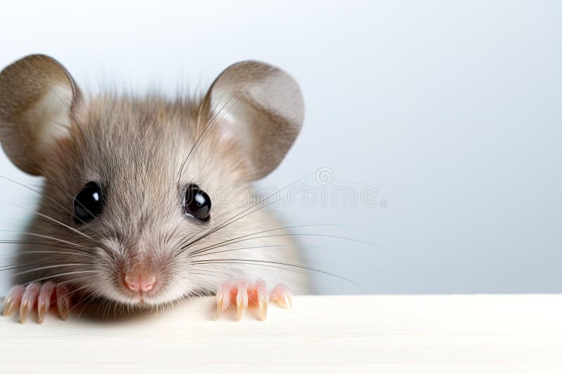 Cute Grey Mouse Peeks Out from Behind Blank Banner Stock Illustration ...