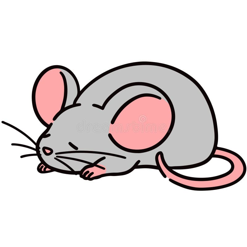 Cute Grey Mouse Sleeping Outlined Stock Vector - Illustration of ...