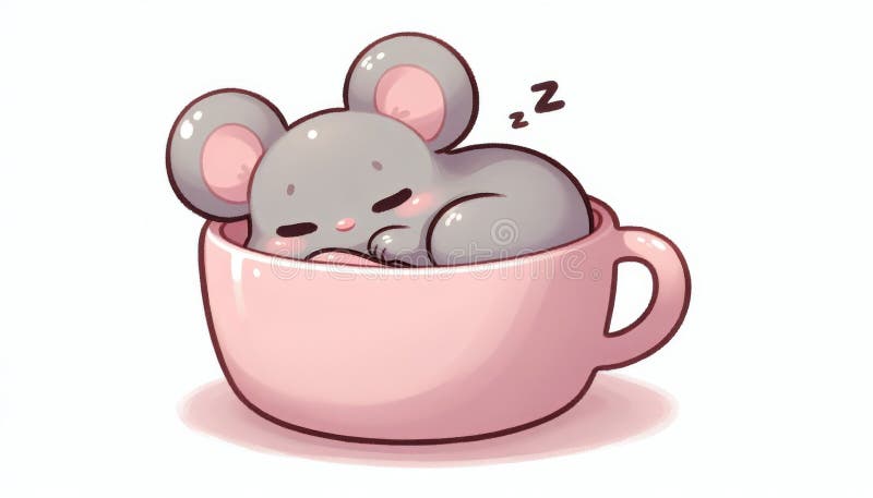 Cute Grey Mouse Sleeping in a Pink Mug Stock Illustration ...