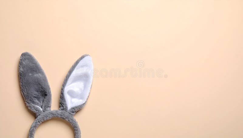 Cute Grey Rabbit Ears on Beige Background, Space for Text Stock ...