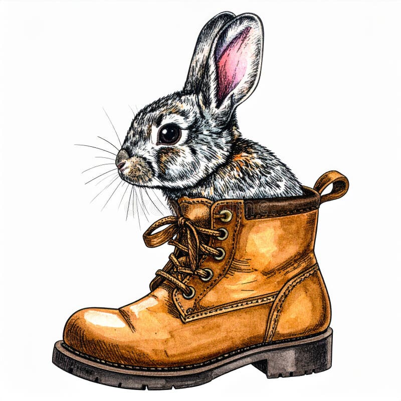 Cute Grey Rabbit Inside a Brown Leather Boot Stock Illustration ...