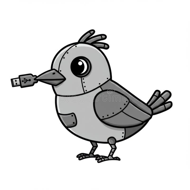 Cute Grey Robot Bird Cartoon Illustration Stock Illustration ...