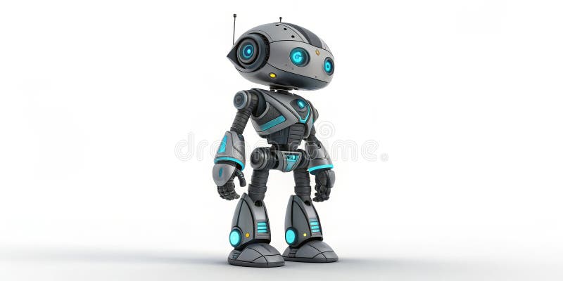 Cute Grey Robot with Blue Lights, AI, Automation Stock Illustration ...