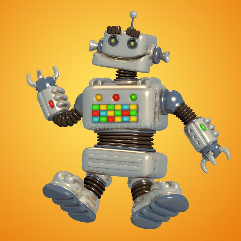Cute Grey Robot 3D Illustration. Stock Illustration - Illustration of ...