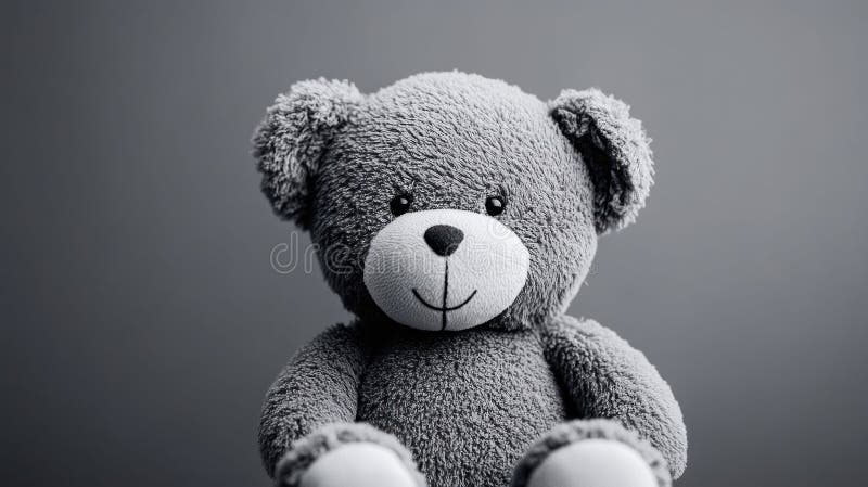 Cute Grey Teddy Bear on Grey Background Stock Illustration ...