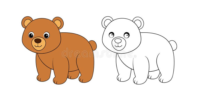 Cute Grizzly Bear Coloring Activity for Children Stock Illustration ...