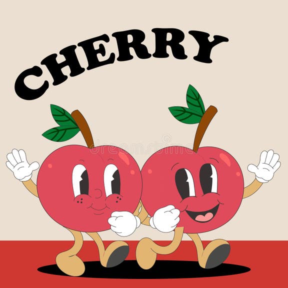 Cute Groovy Character Cherry. Fruit Retro Funky Cartoon Characters ...