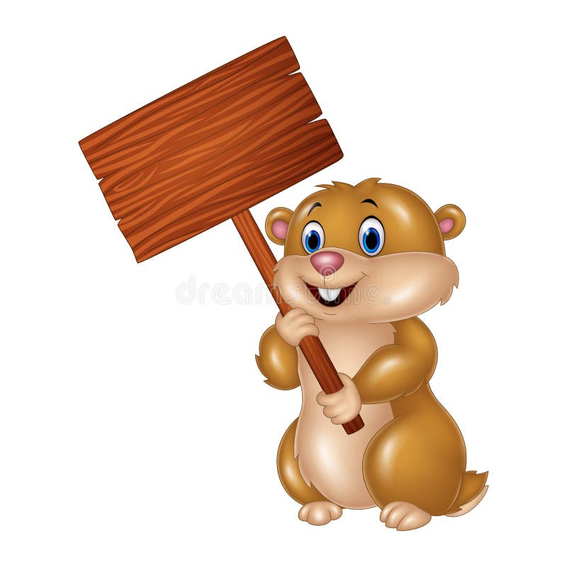 Happy Groundhog Day. Funny Groundhog Holding Wooden Sign Stock Vector ...