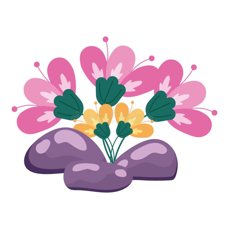 Cute Group of Colored Flowers with Stones Vector Stock Vector ...