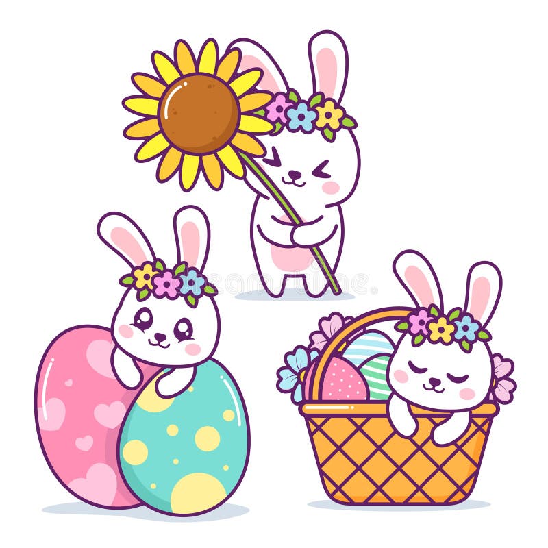 Cute Group Easter Rabbit Character Stock Vector - Illustration of ...