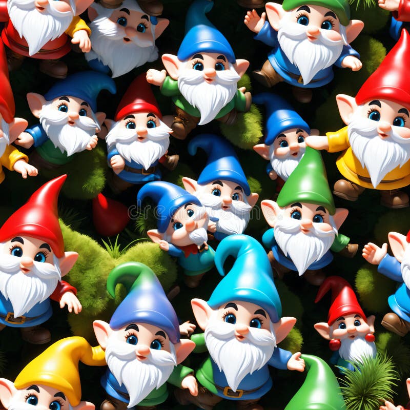 A Group of Gnomes, Grass Background at Night - Seamless Tile Stock ...