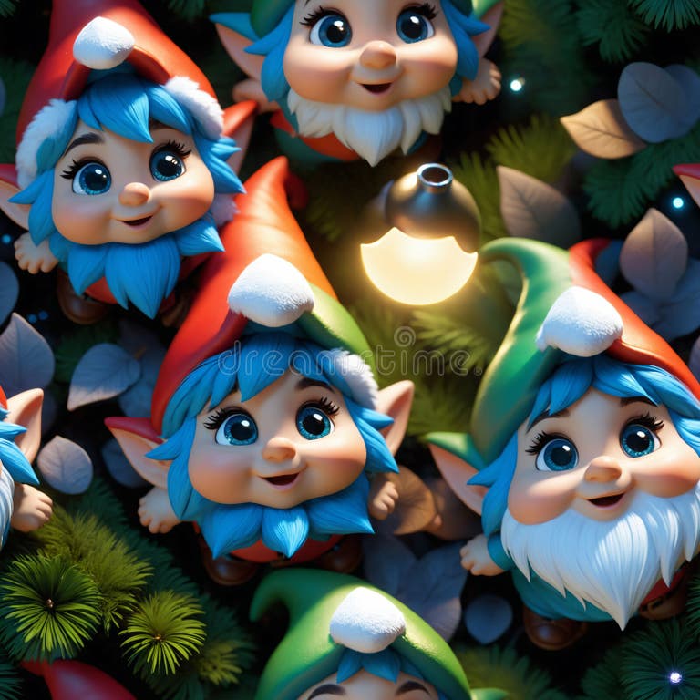A Group of Gnomes, Grass Background at Night - Seamless Tile Stock ...