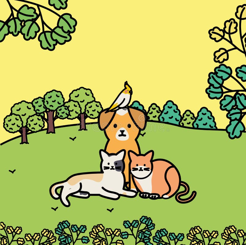 Cute Group of Mascots in the Park Stock Vector - Illustration of ...