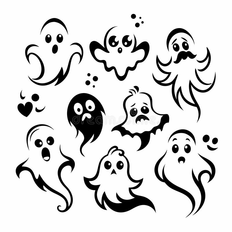 Cute Group of Scary Ghosts Halloween Graphics Stock Image ...