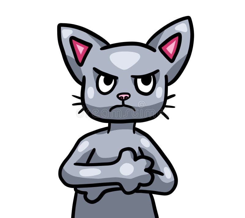 Cute Grumpy Grey Cat stock illustration. Illustration of kitty - 191389583