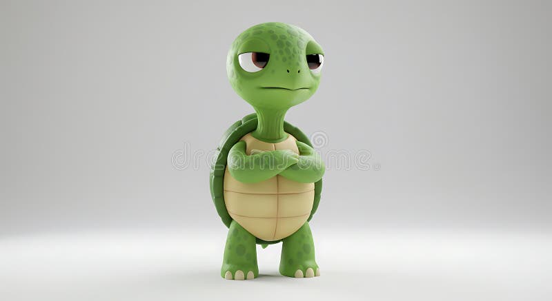 Grumpy Turtle: a 3D Rendered Cartoon Character Stock Illustration ...