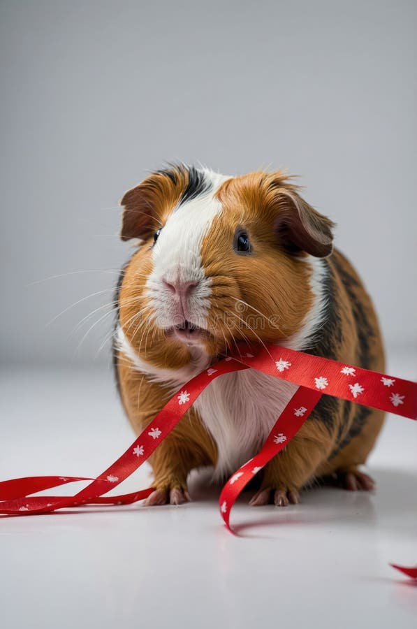 Adorable Guinea Pig with Red Ribbon for Christmas Stock Illustration ...