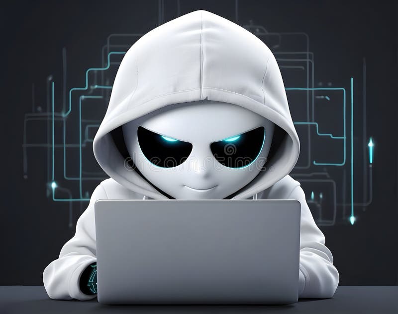 A Cute Hacker with White Hoodie Stock Illustration - Illustration of ...