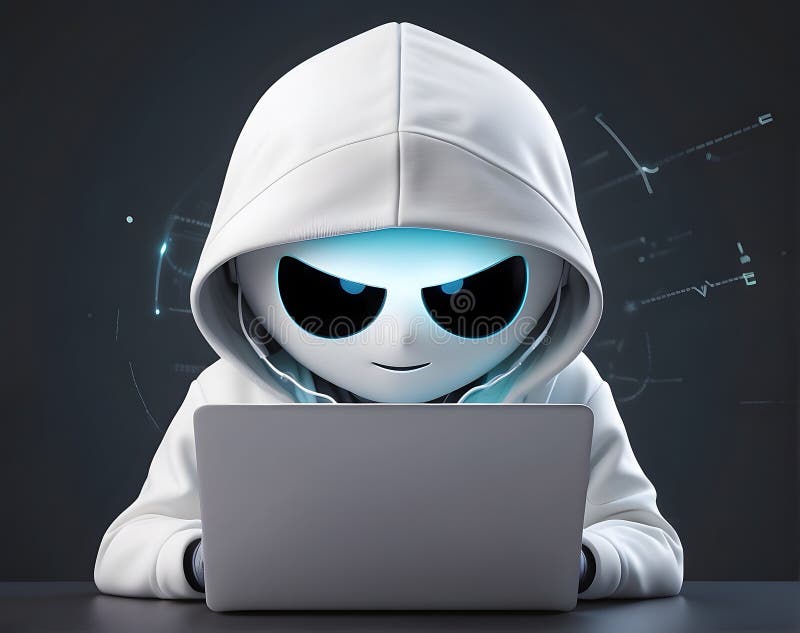 A Cute Hacker with White Hoodie Stock Illustration - Illustration of ...