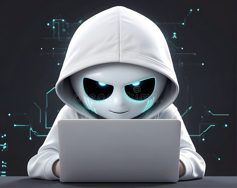 A Cute Hacker with White Hoodie Stock Illustration - Illustration of ...