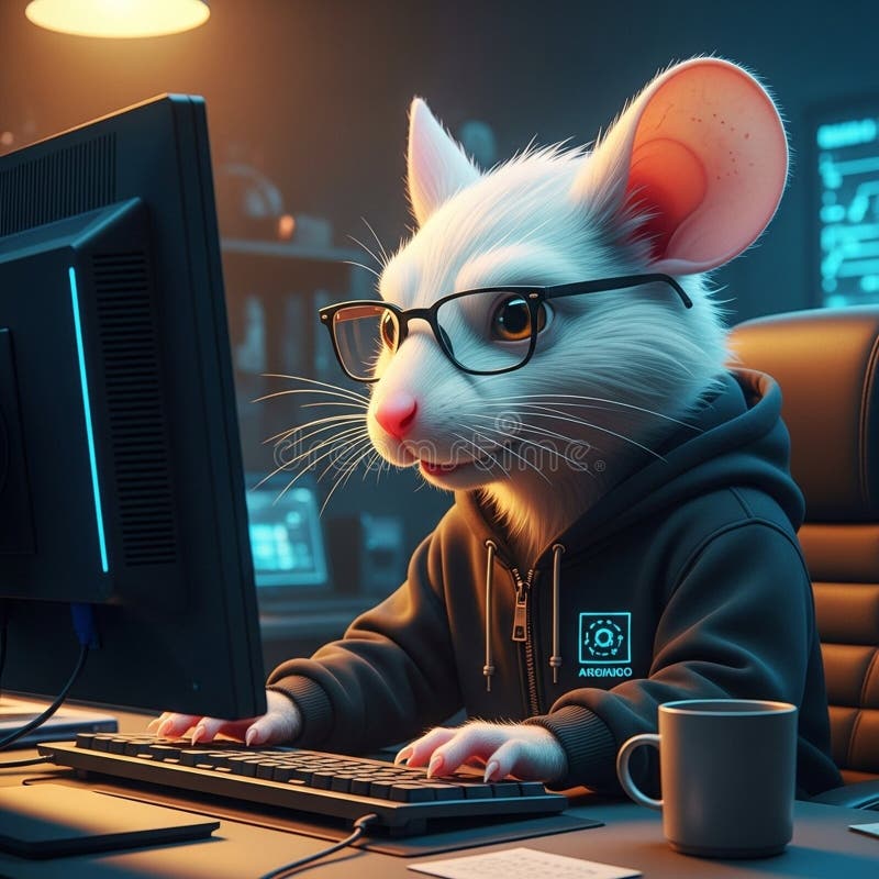 A Cute Hacker White Mouse. AI Generated. Stock Illustration ...
