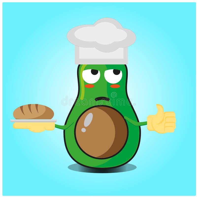 Cute Half Avocado Baker Cartoon Face Character with Hat and Bread Image ...