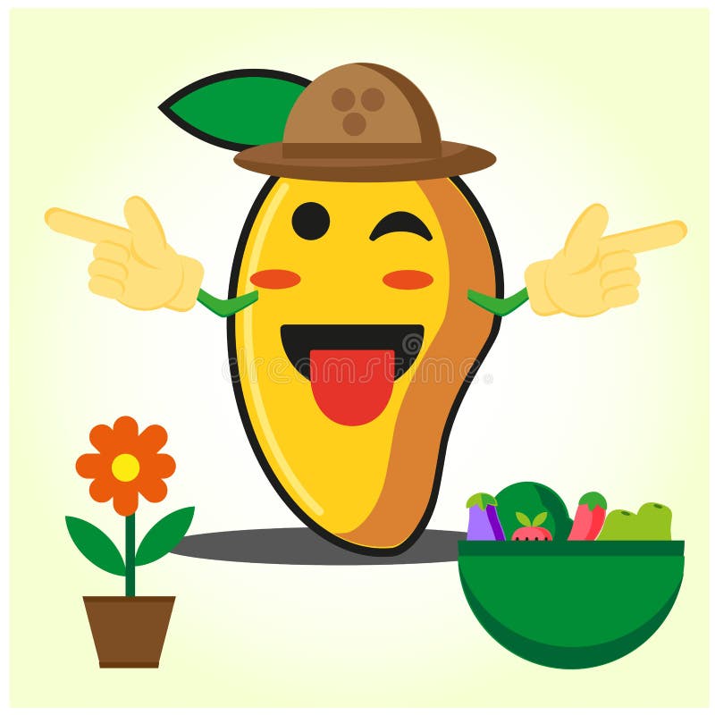 Cute Half Mango Fire Fighter Cartoon Character Holding Two Axes Design ...