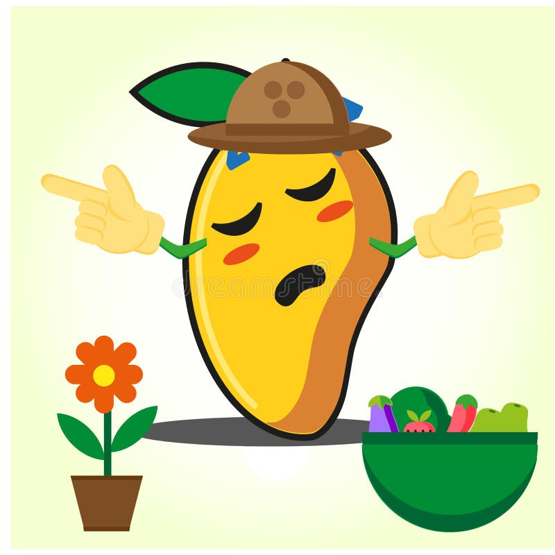 Cute Half Mango Fire Fighter Cartoon Character Holding Two Axes Design ...