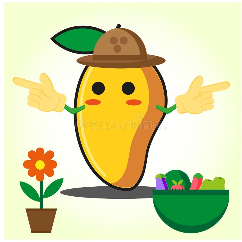 Cute Half Mango Fire Fighter Cartoon Character Holding Two Axes Design ...