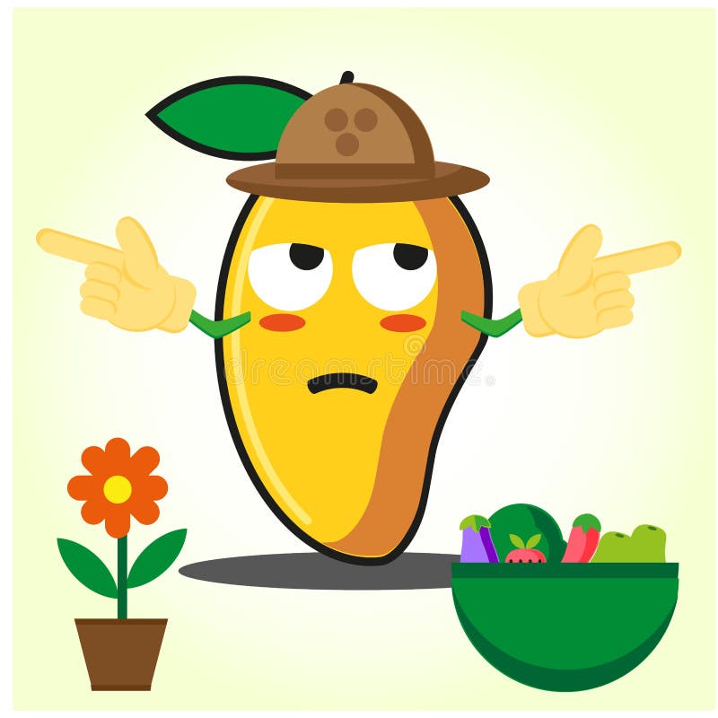 Cute Half Mango Fire Fighter Cartoon Character Holding Two Axes Design ...