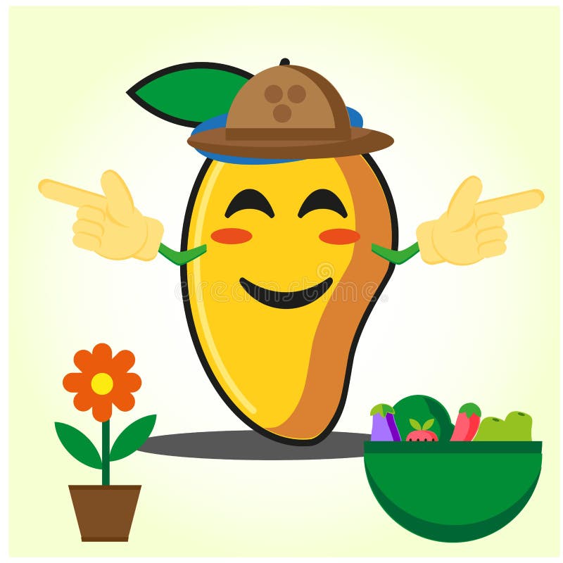 Cute Half Mango Fire Fighter Cartoon Character Holding Two Axes Design ...