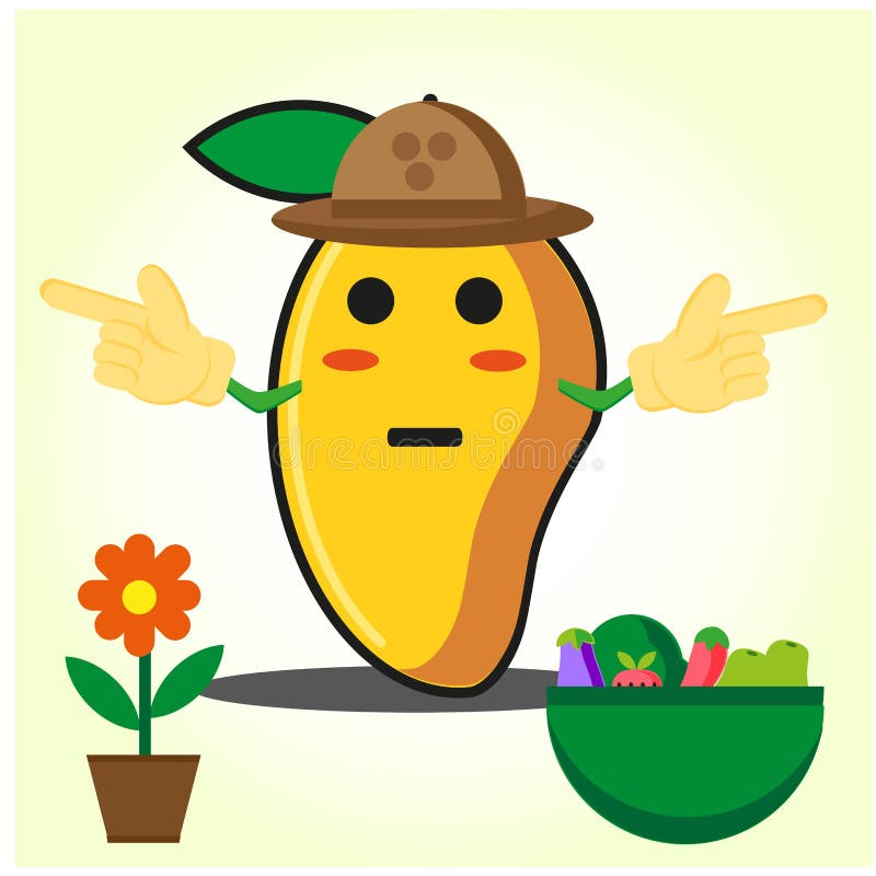 Cute Half Mango Fire Fighter Cartoon Character Holding Two Axes Design ...