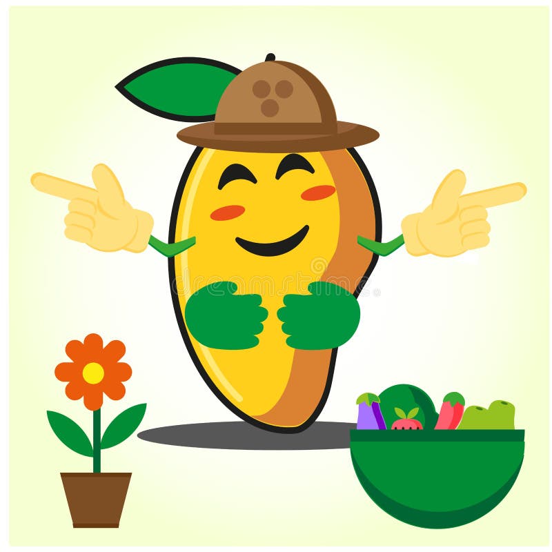 Cute Half Mango Fire Fighter Cartoon Character Holding Two Axes Design ...